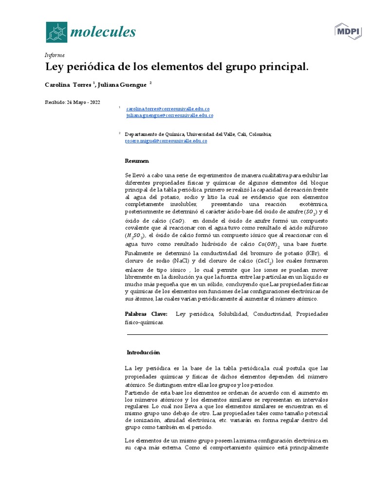 Informe Ley Periodica | PDF | Compuestos químicos | Ion