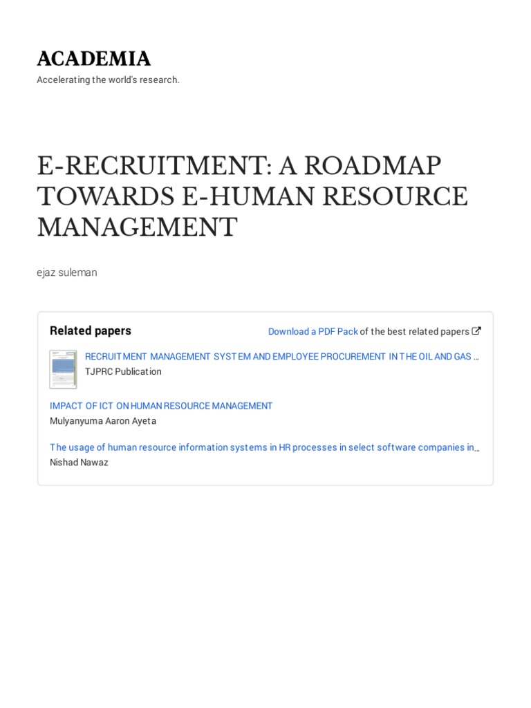 E-Recruitment: A Roadmap Towards E-Human Resource Management | PDF ...