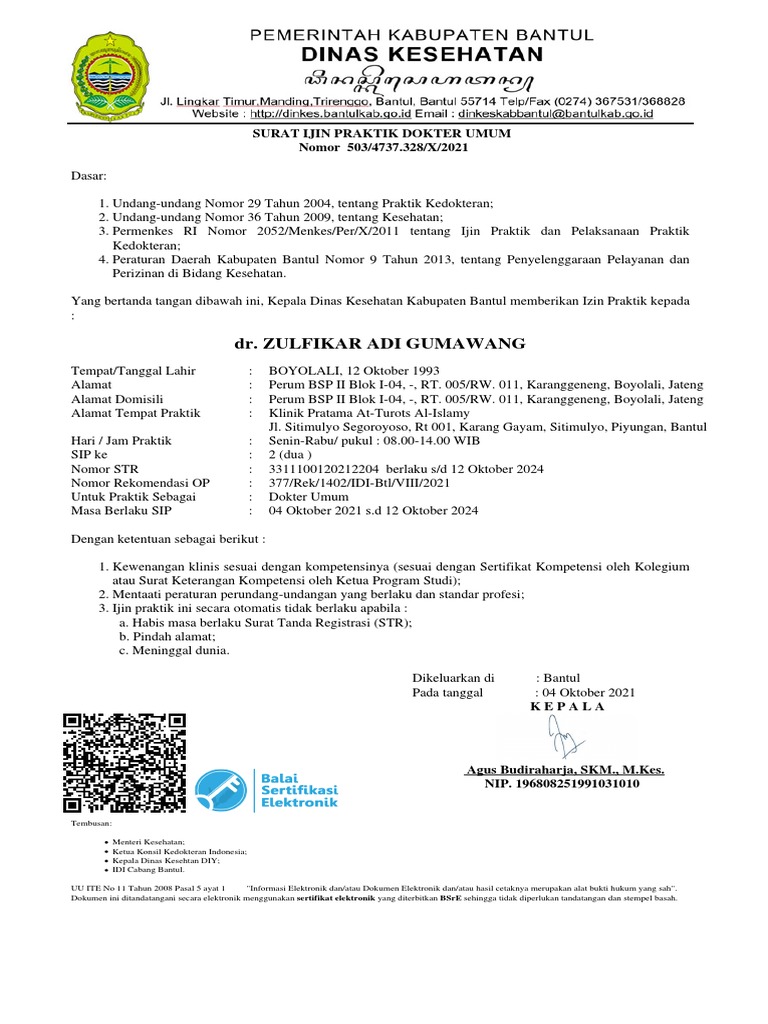 Izin Praktik dr. Zulfikar Adi | PDF