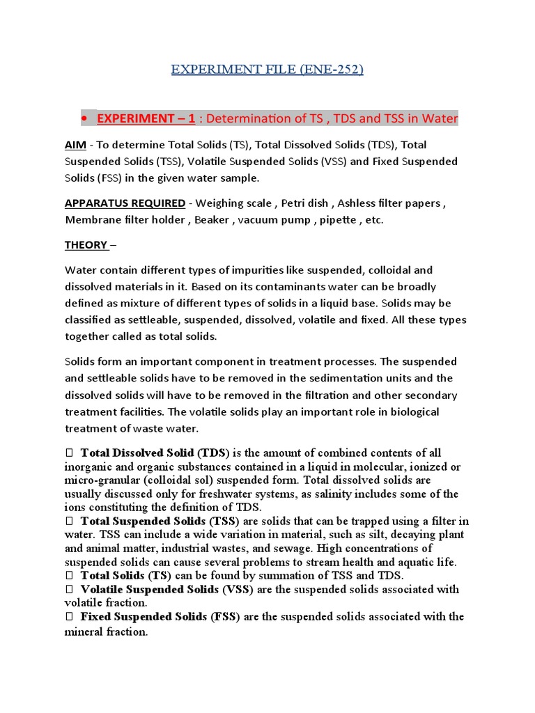 Tds Tss in Water | PDF | Ph | Alkalinity