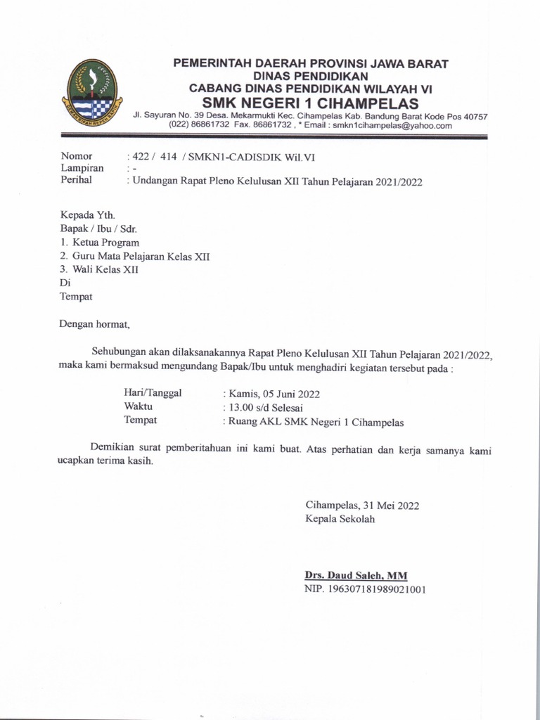 Surat Undangan Rapat Pleno Kelulusan Xii | PDF