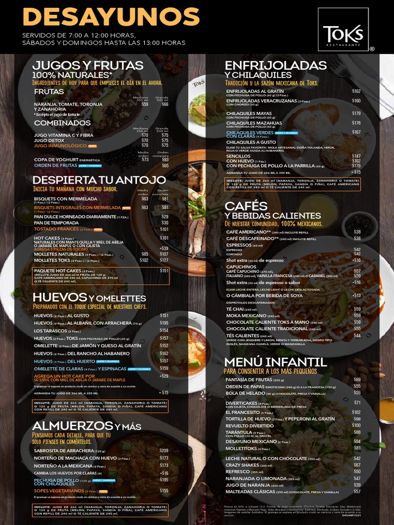 Menu Pedf Toks | PDF | Tortita | Comida y bebida