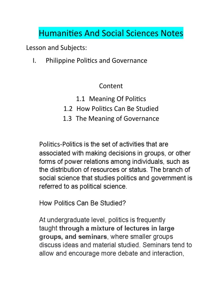 Humanities and Social Sciences Notes | PDF