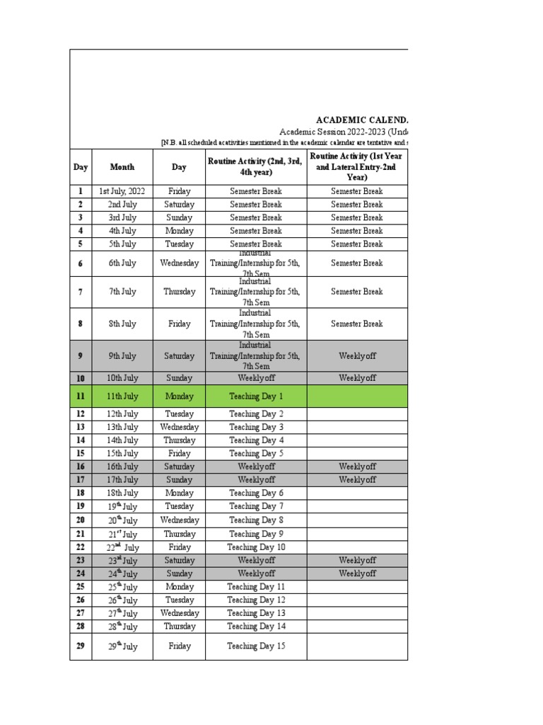 Academic Calendar - NIT, GNIT 2022-23 | Download Free PDF | Academic ...