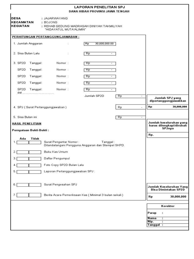 SPJ Dana Desa: Laporan dan Checklist | PDF