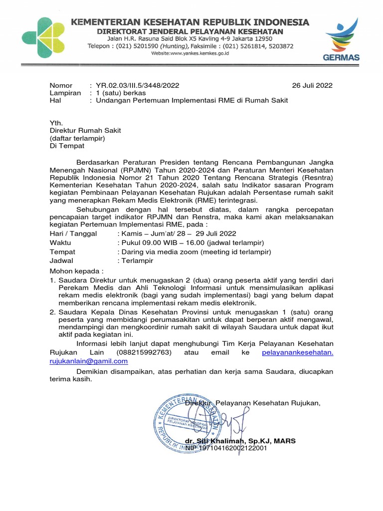 Contoh Undangan Pertemuan Implementasi RME Di Rumah Sakit | PDF