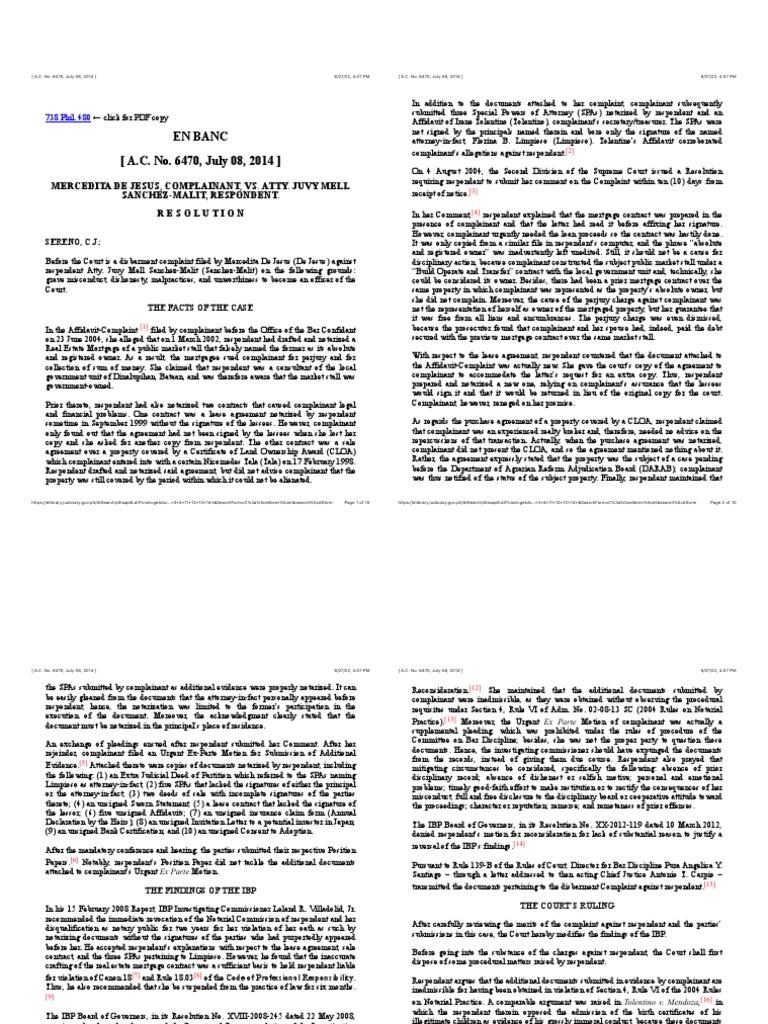 de Jesus v. Sanchez Malit 729 SCRA 272 2014 Relevancy and Competency VI ...