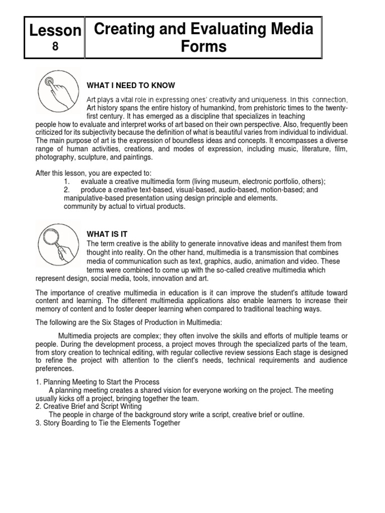 Lesson Creating and Evaluating Media Forms: What I Need To Know | PDF ...