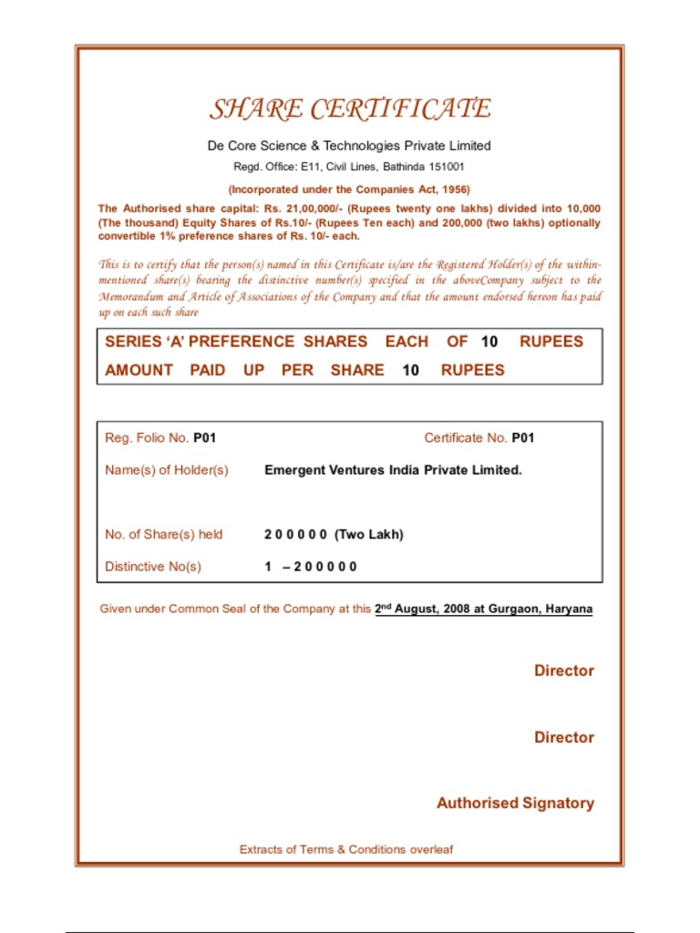 Share Certificate Formats in India | PDF