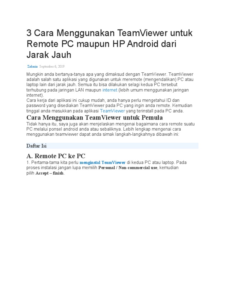 3 Cara Menggunakan TeamViewer Untuk Remote PC Maupun HP Android Dari Jarak Jauh | PDF