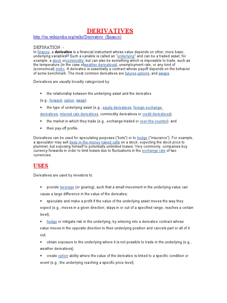 Derivatives | PDF | Derivative (Finance) | Futures Contract