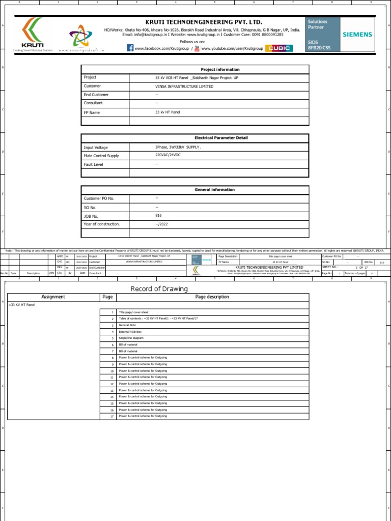 33kV VCB HT Panel Specifications | PDF | Electrical Wiring ...