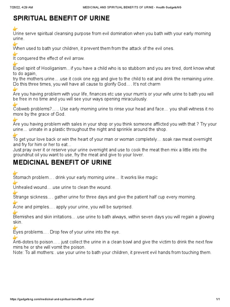 Medicinal and Spiritual Benefits of Urine | PDF