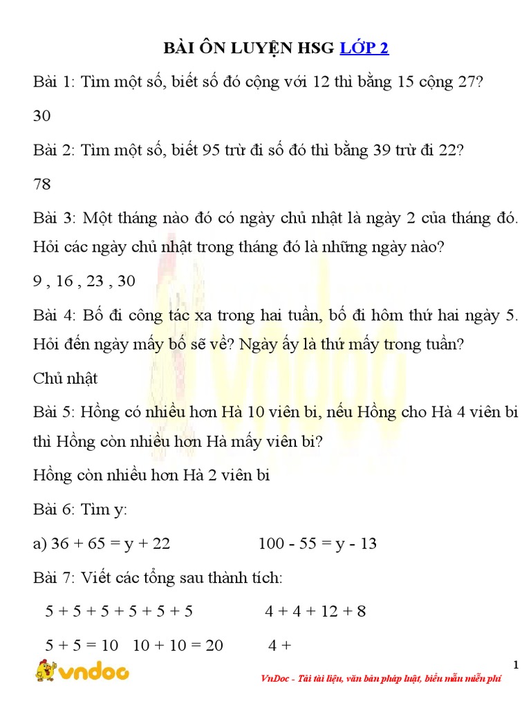 Bai Tap Boi Duong Hoc Sinh Gioi Lop 2 Mon Toan | PDF