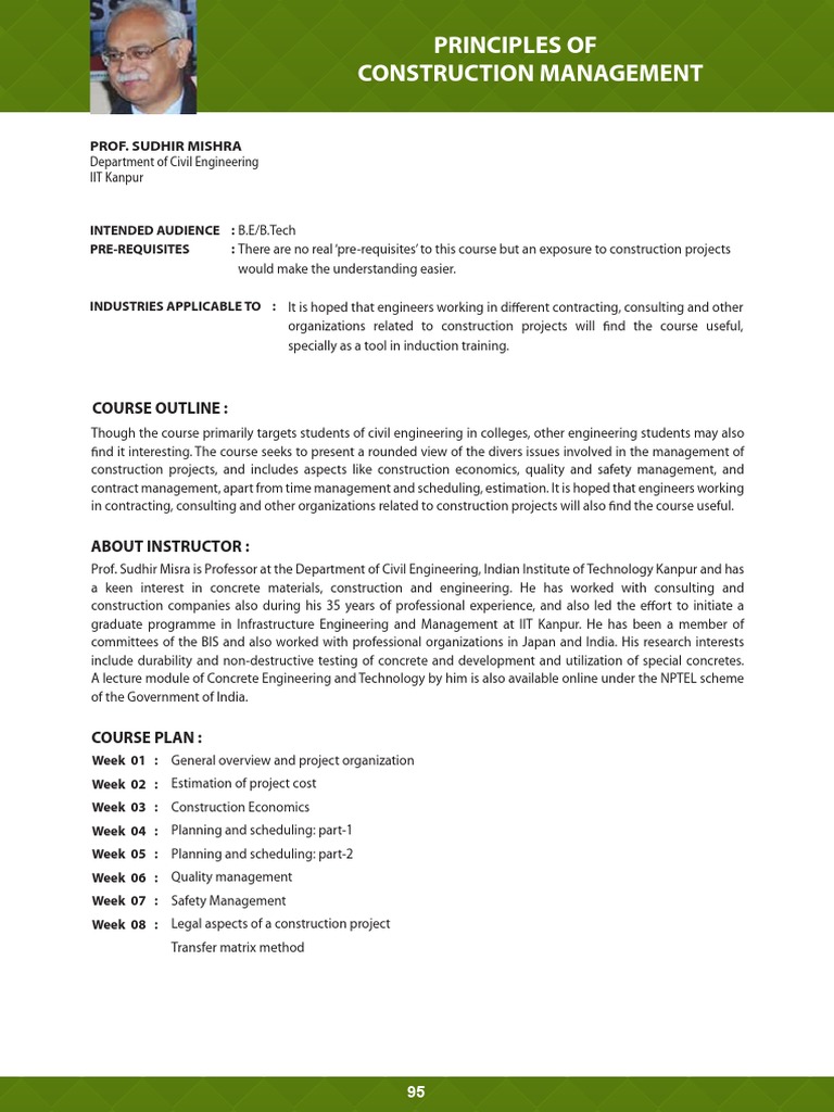 Principles of Construction Management: Prof. Sudhir Mishra | PDF ...
