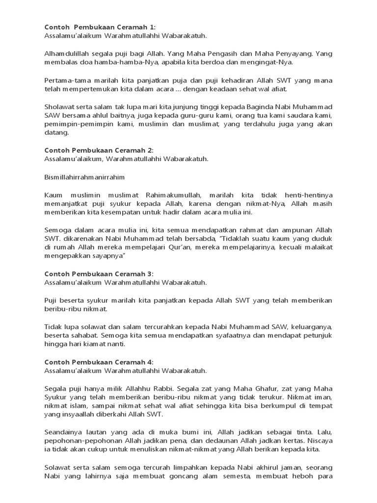 CONTOH Kalimat Pembuka Ceramah | PDF
