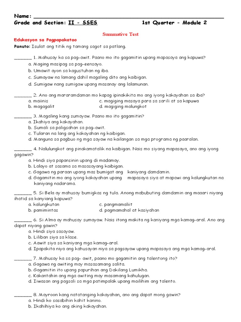 PERFORMANCE TASKS 1st MODULE 2 | PDF