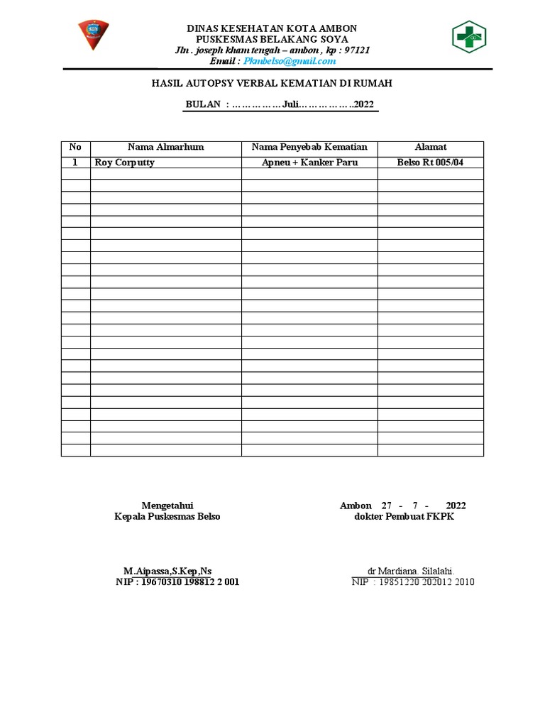 Format Autopsi Verbal Kematian Di Rumah | PDF