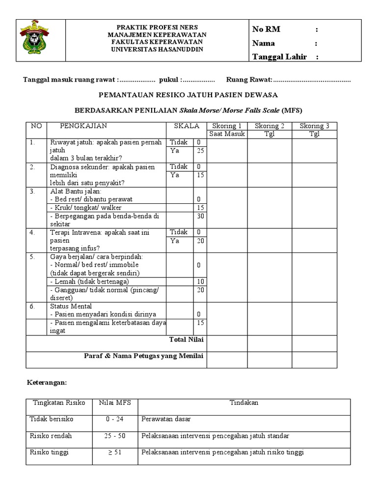 Fall Risk Form | PDF