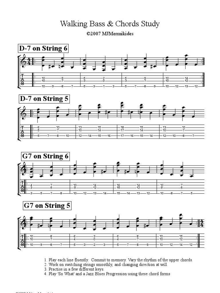 Walking Bass and Chords For Jazz Guitar | PDF