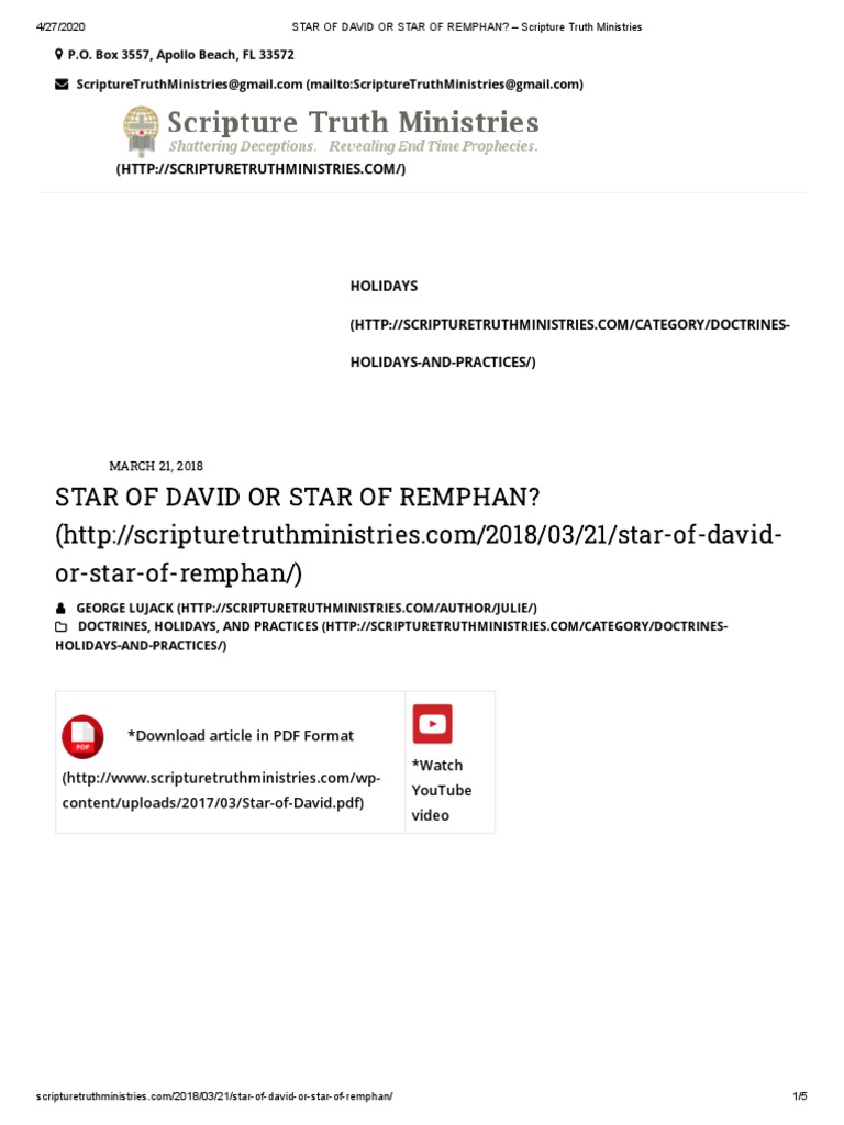 STAR OF DAVID OR STAR OF REMPHAN - Scripture Truth Ministries | PDF ...