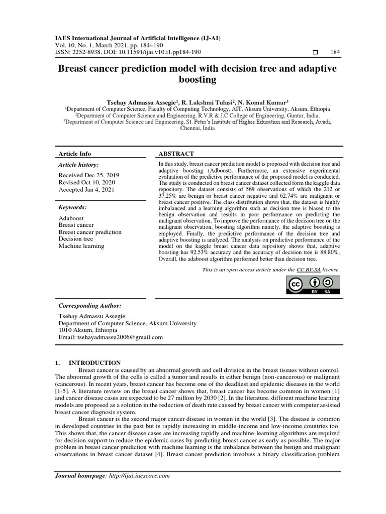 Breast Cancer Prediction Model With Decision Tree and Adaptive Boosting ...