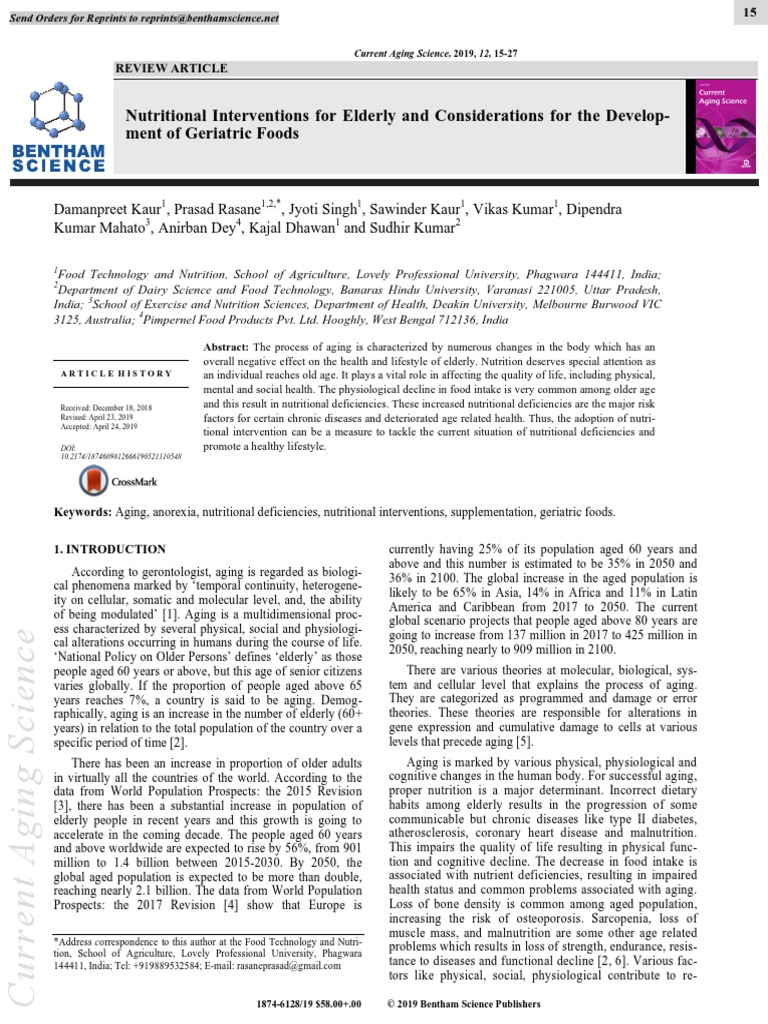 Nutritional Interventions For Elderly and Considerations For The ...