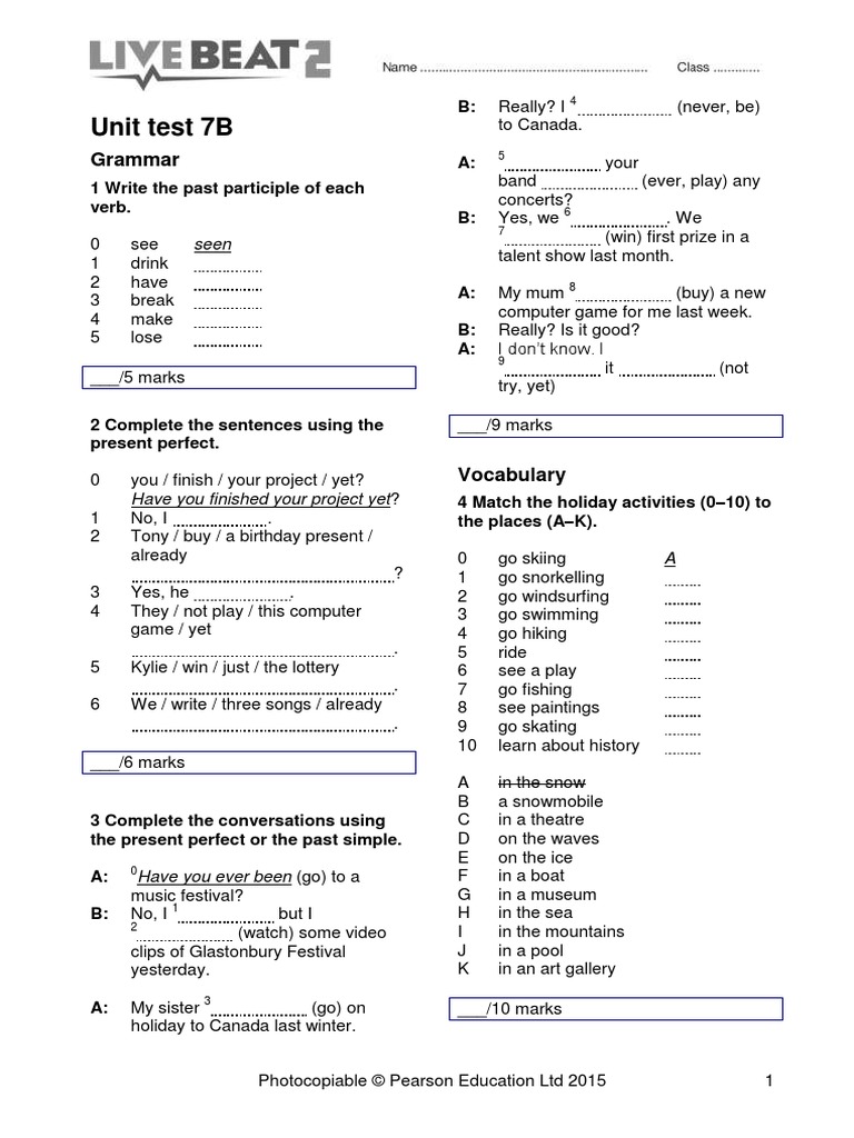 Unit Test 7B: Grammar | PDF | Linguistics | Grammar