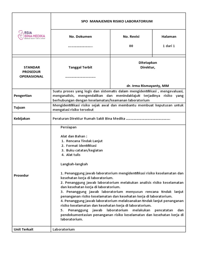 Spo Manajemen Risiko Laboratorium | PDF