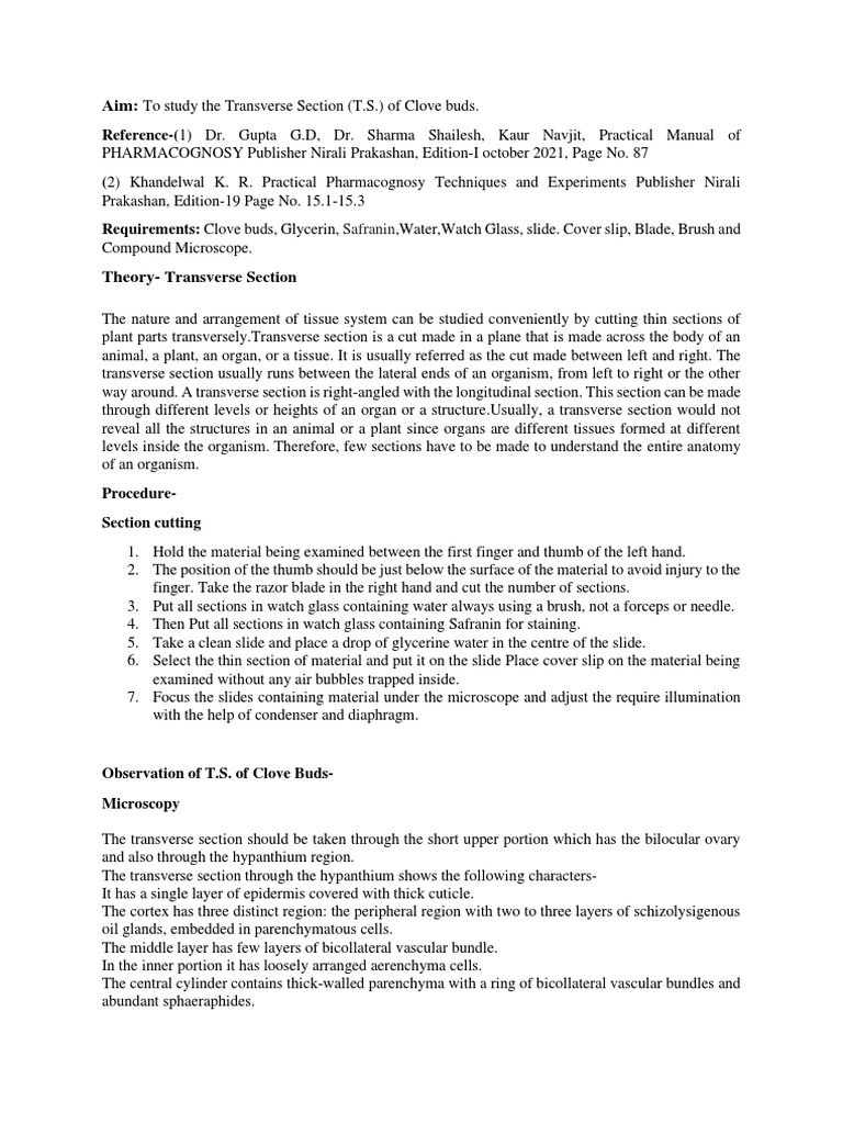 To Study The Transverse Section of Clove Buds | PDF | Organisms ...