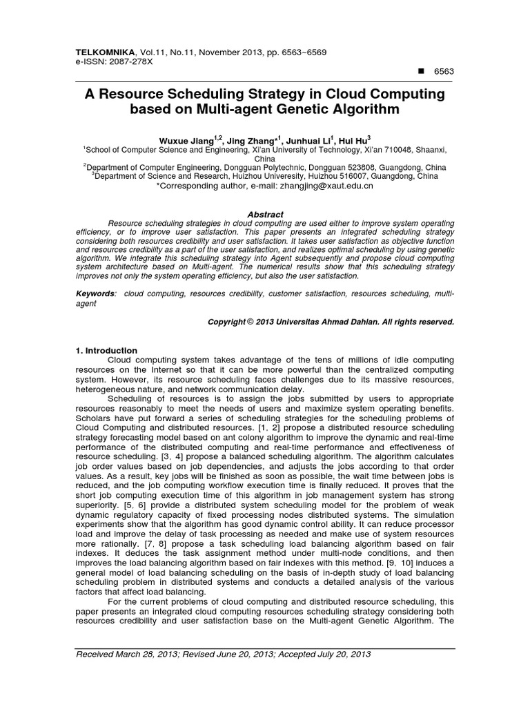 A Resource Scheduling Strategy In Cloud Computing Based On Multi Agent Genetic Algorithm Pdf