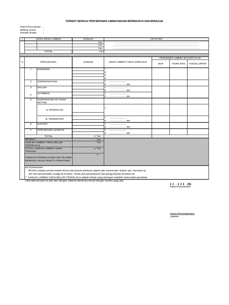 Format Neraca Penyimpanan Limbah B3 | PDF