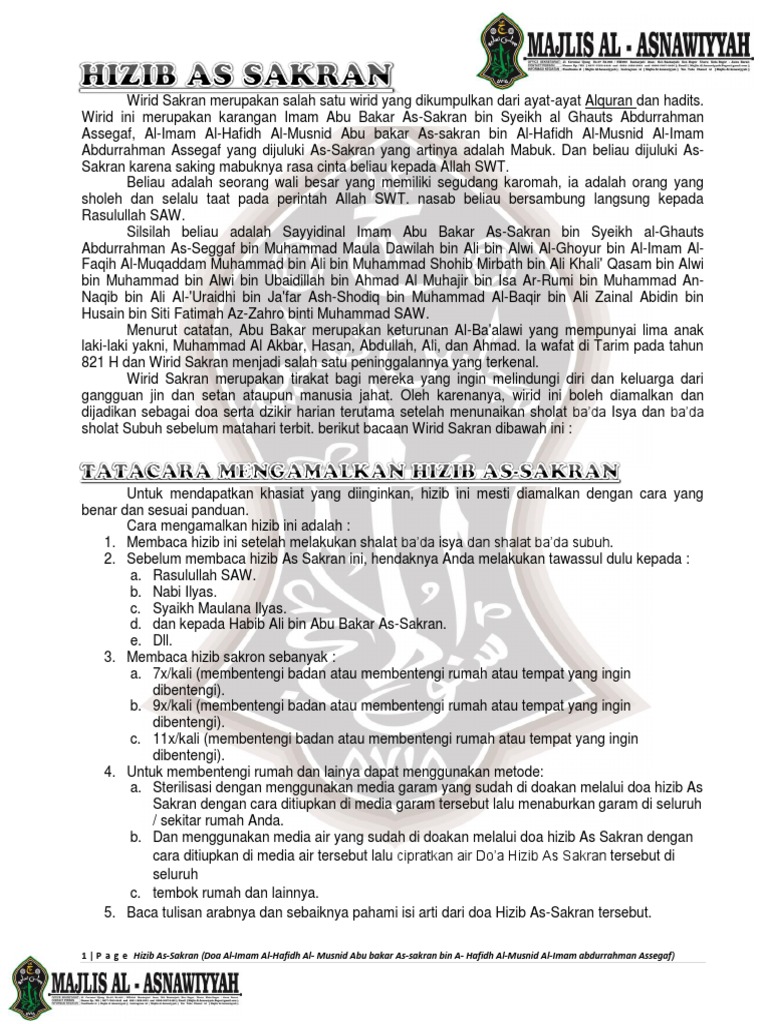 Khasiat dan Cara Amalkan Hizib Sakron | PDF