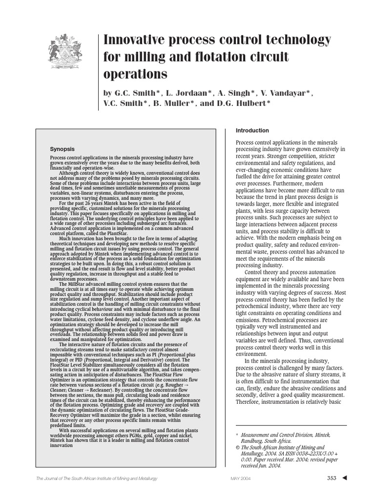 SAIMM Paper On PlantsStar, MillStar, FloatStar | PDF | Control Theory ...