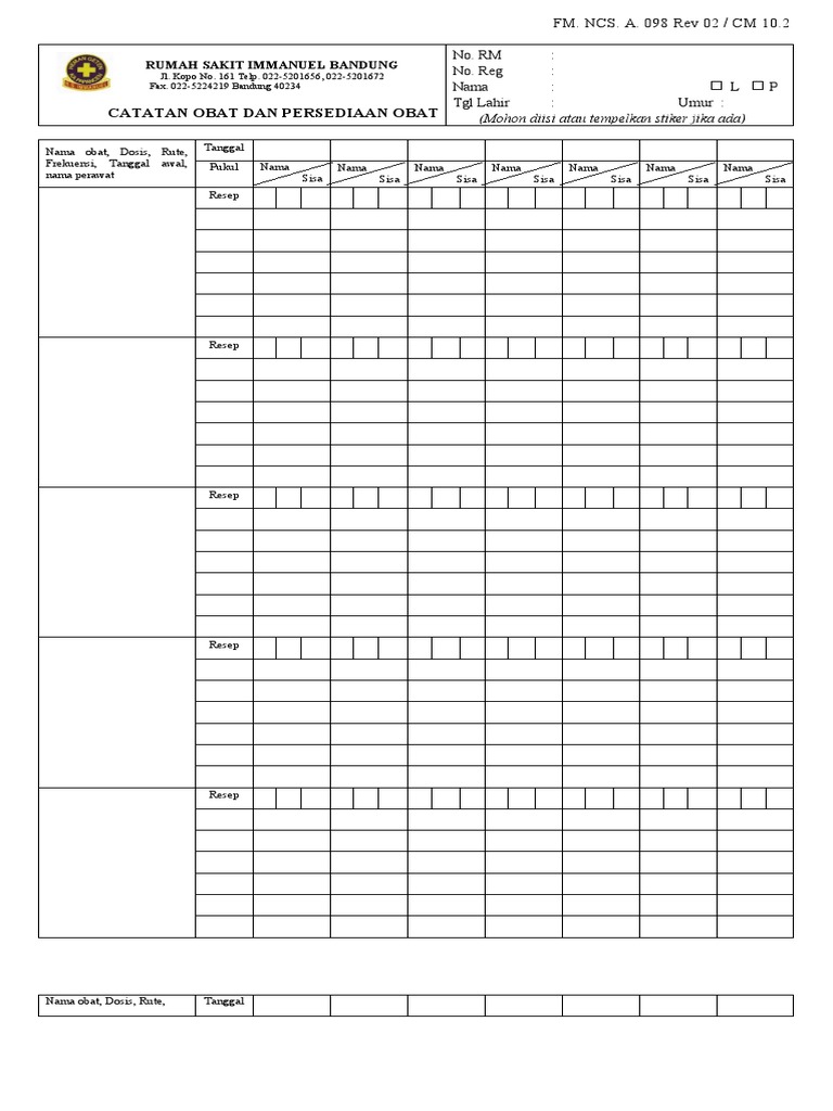 Formulir Catatan Obat Dan Persediaan Obat CM 10.2 | PDF