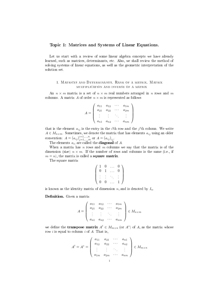 Chapter 1 | PDF | Matrix (Mathematics) | Determinant