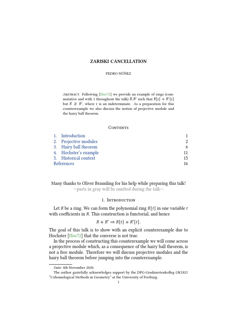 Projective Modules 3. Hairy Ball Theorem 4. Hochster's Example 5 ...