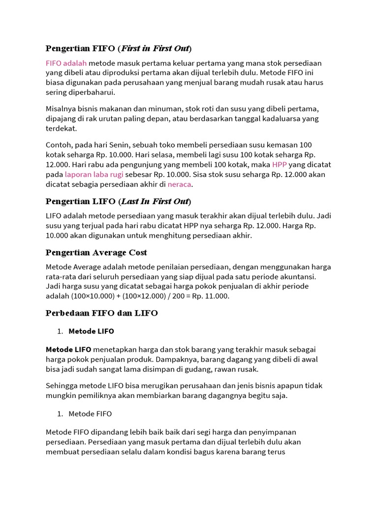 Pengertian FIFO | PDF | Memasak, Makanan, & Anggur