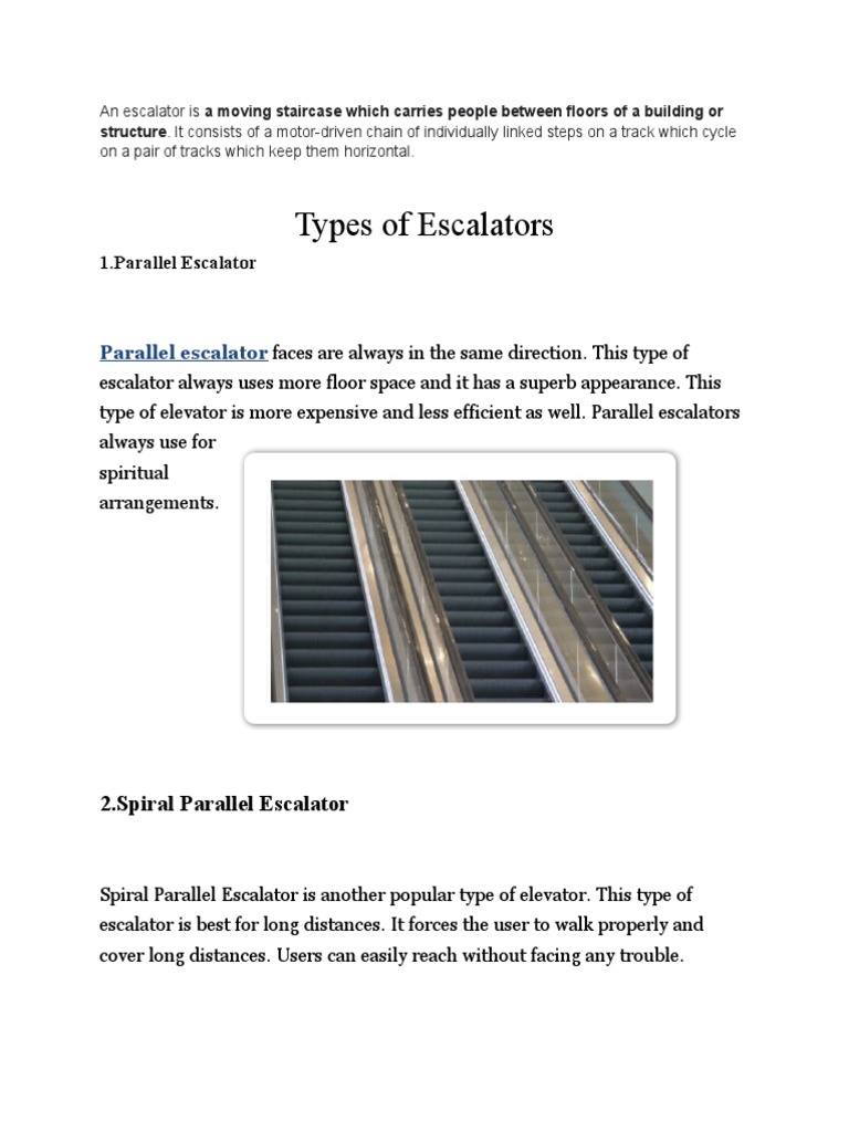 Types of Escalators: 1.parallel Escalator | PDF