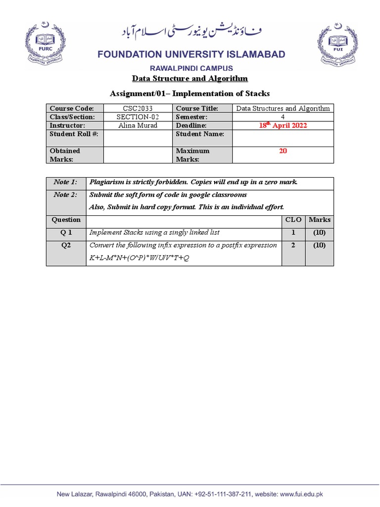 Data Structure and Algorithm Assignment/01 - Implementation of Stacks | PDF
