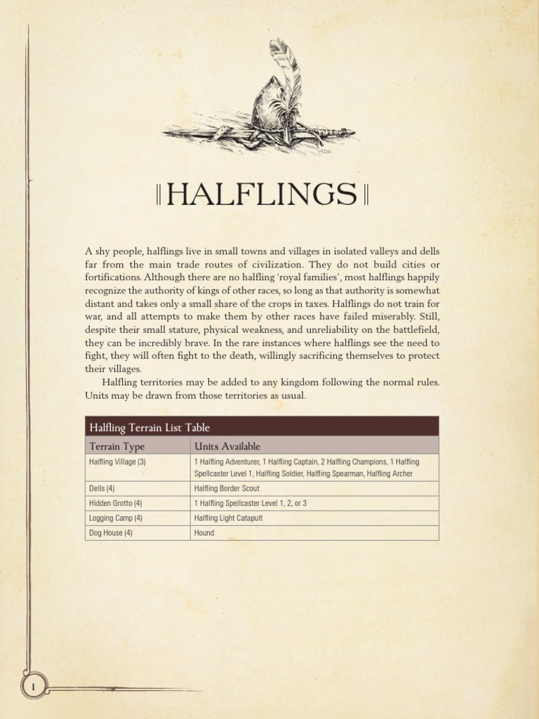 Halflings: Halfling Terrain List Table | PDF | Spear | Artillery