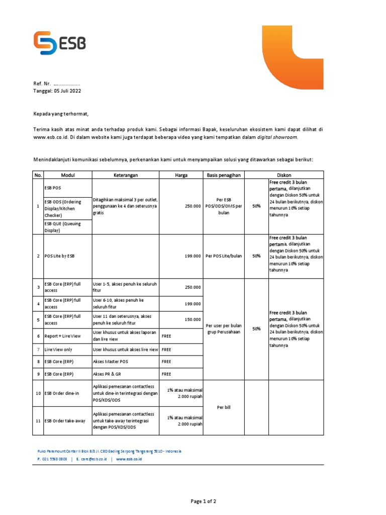 ESB Quotation - Bp. Prinanto | PDF