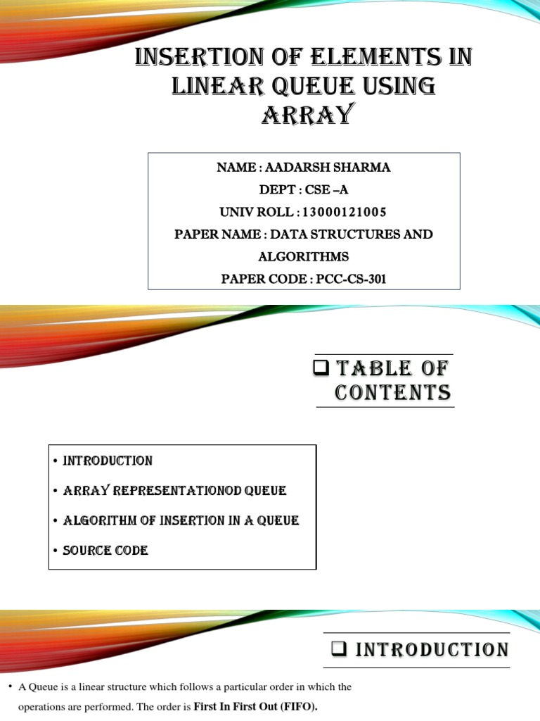 Insertion of Elements in Linear Queue Using Array | PDF | Queue (Abstract Data Type) | Array ...