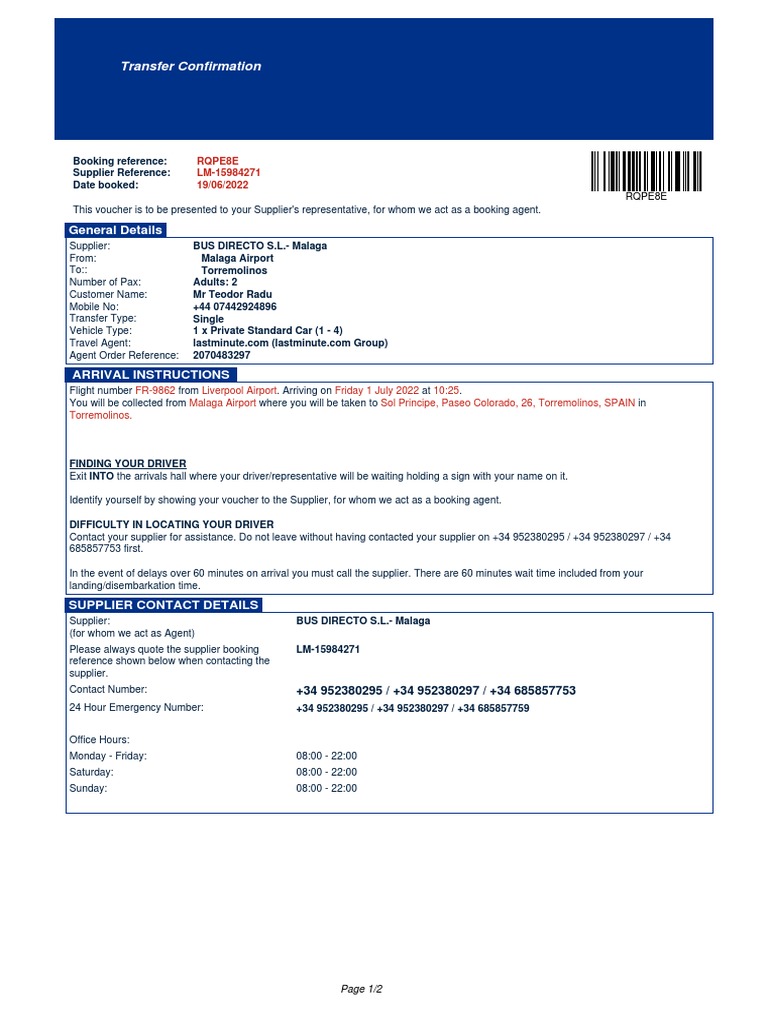 Transfer Confirmation: General Details | Download Free PDF | Service ...