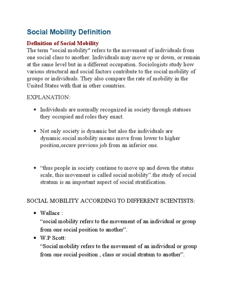 Social Mobility Definition | PDF | Social Mobility | Social Stratification