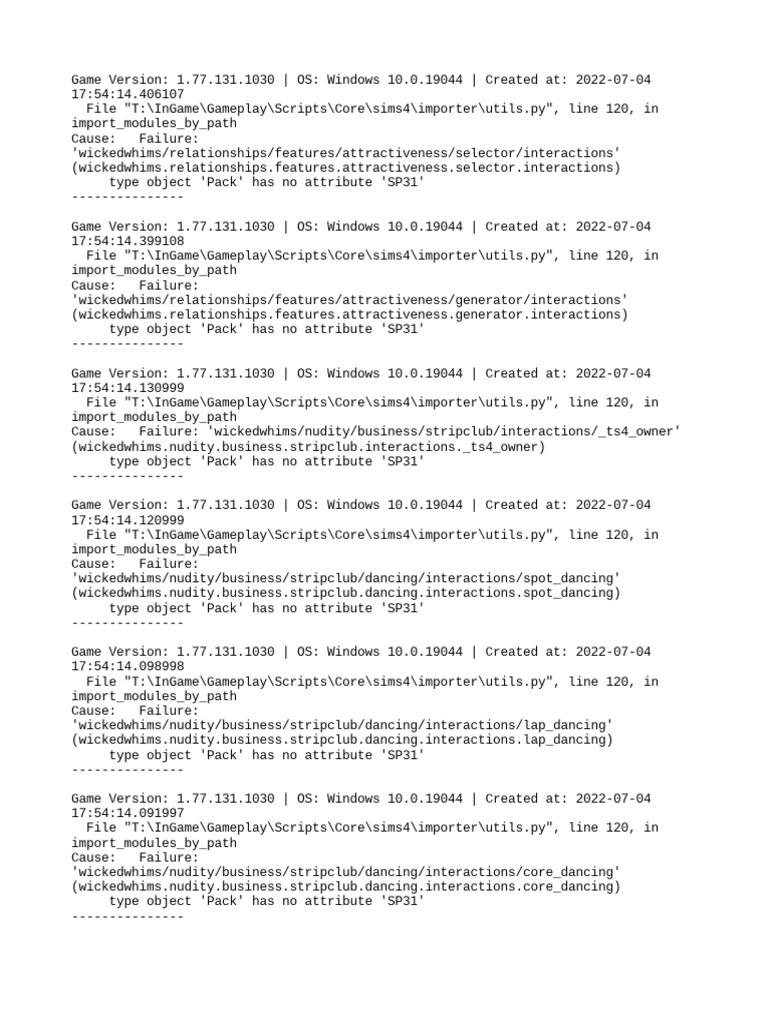 WickedWhims Mod Error Log Analysis | PDF | Microsoft Windows | Software Development