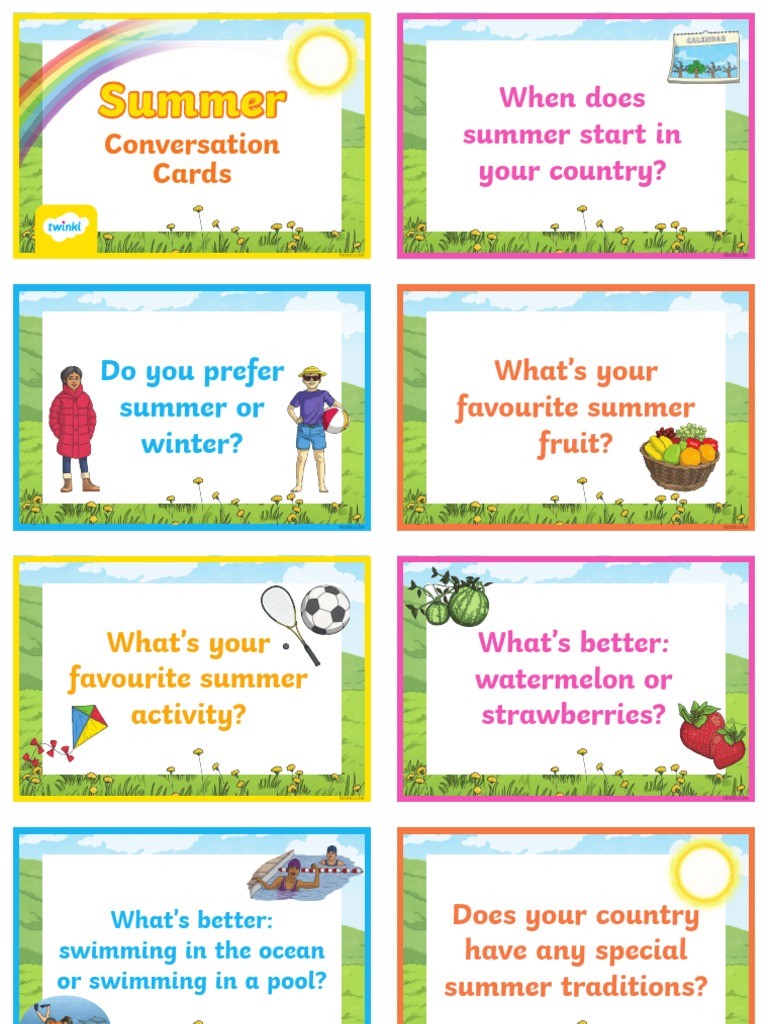 t Eal 1651231243 50 Esl Summer Conversation Cards Ver 2 | PDF