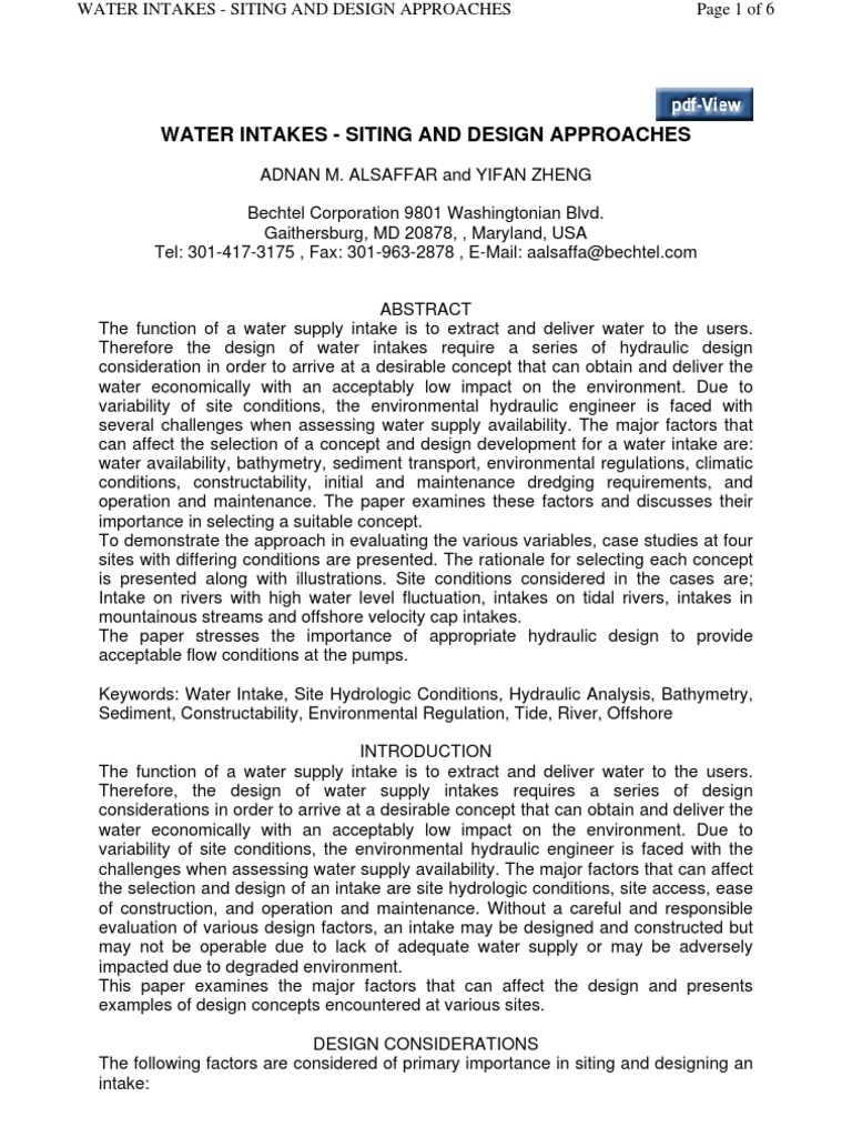 Raw Water Intake Design | River | Water Supply Network