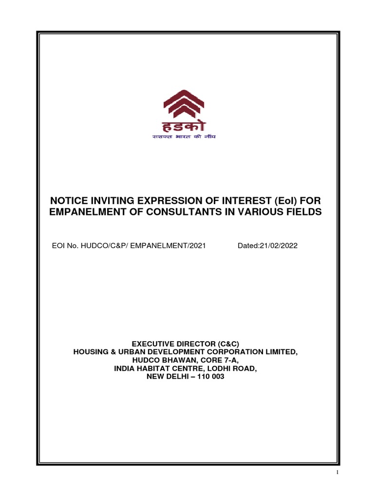 Notice Inviting Expression of Interest (Eoi) For Empanelment of ...