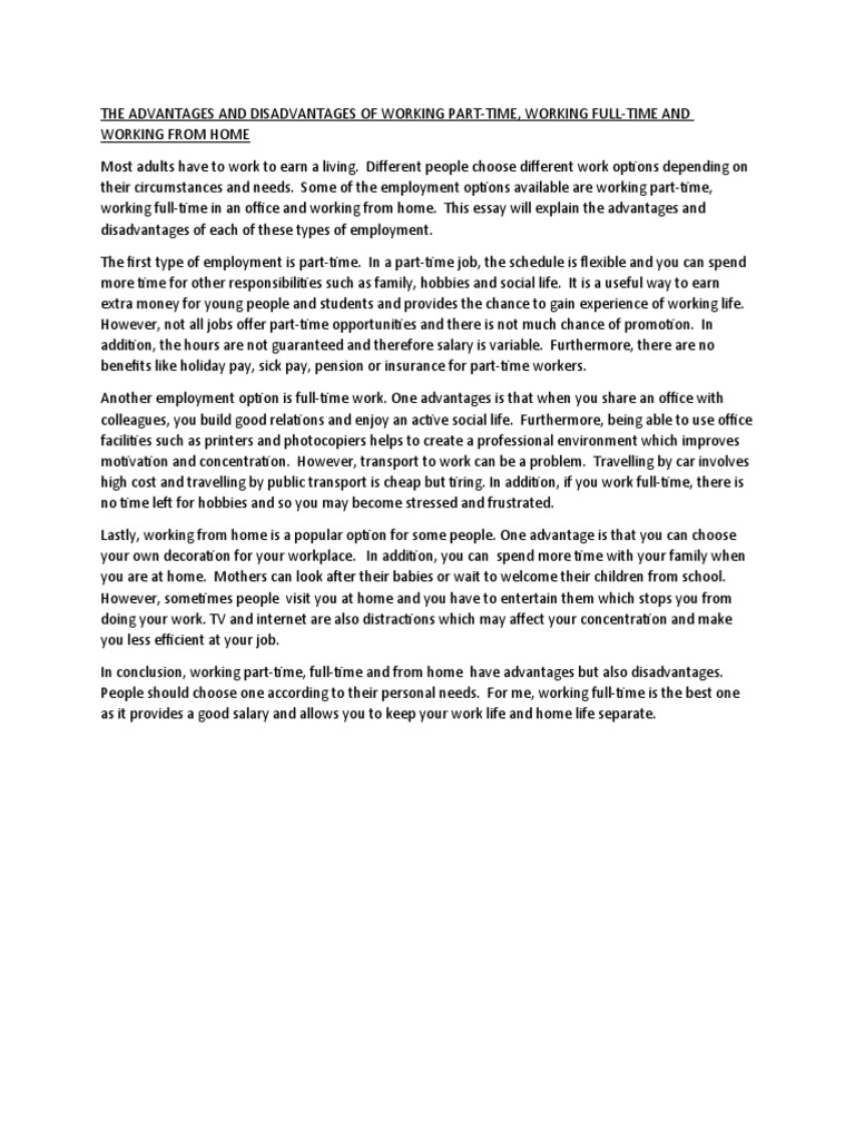 Advantages and Disadvantages of Working Part Time Etc | PDF